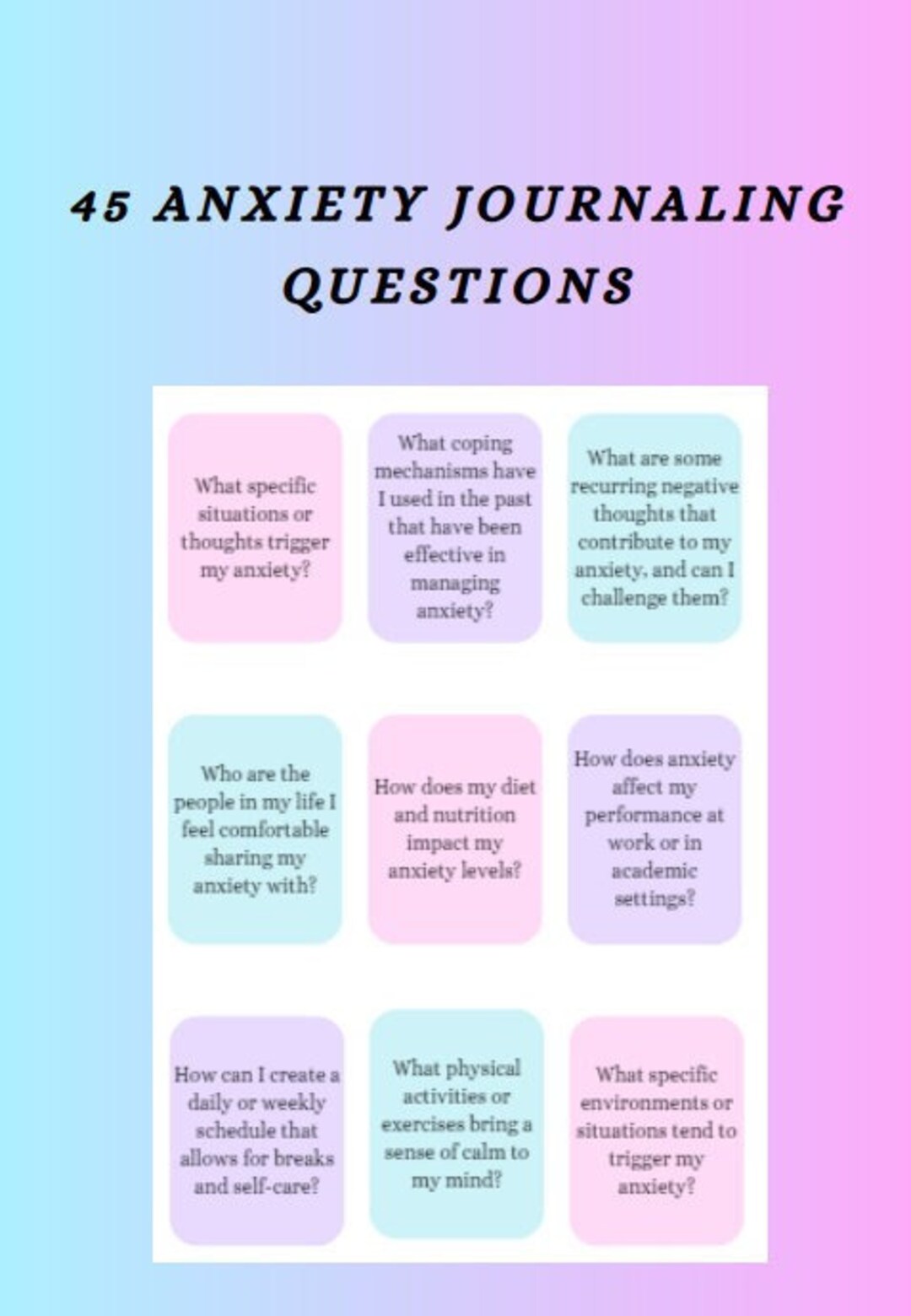 45 ANXIETY JOURNALING QUESTIONS - Etsy