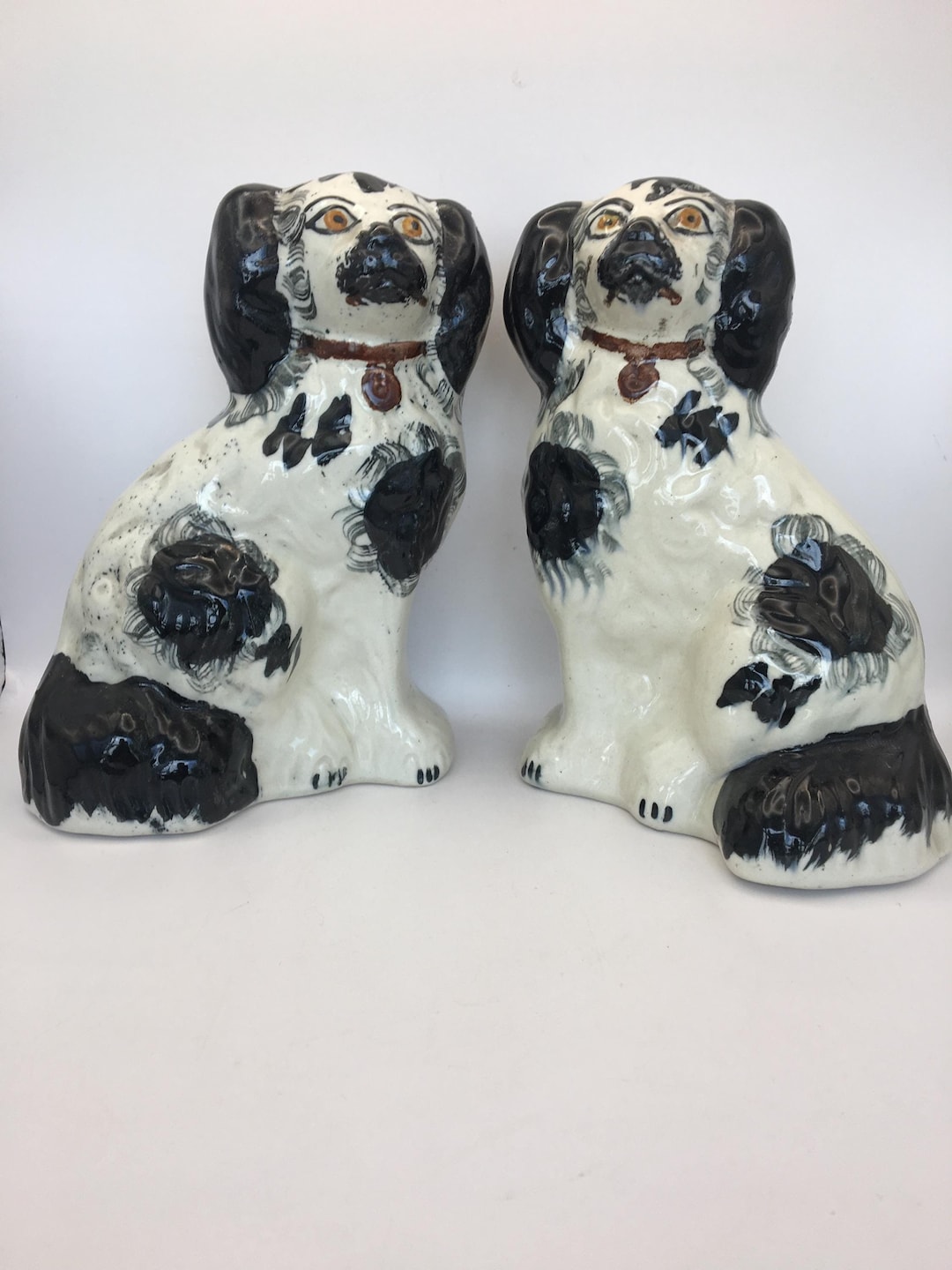 Antique Victorian Black & White Staffordshire Dogs, Spaniels, Wally ...