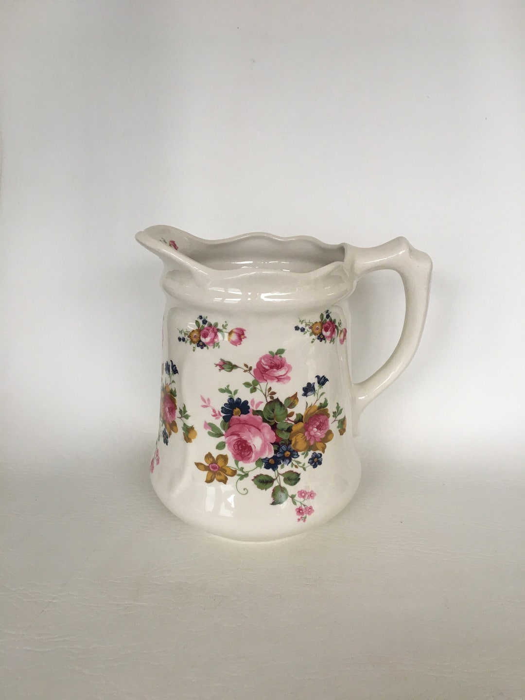 Vintage Floral Ceramic Jug Pitcher Flower Vase Made in - Etsy