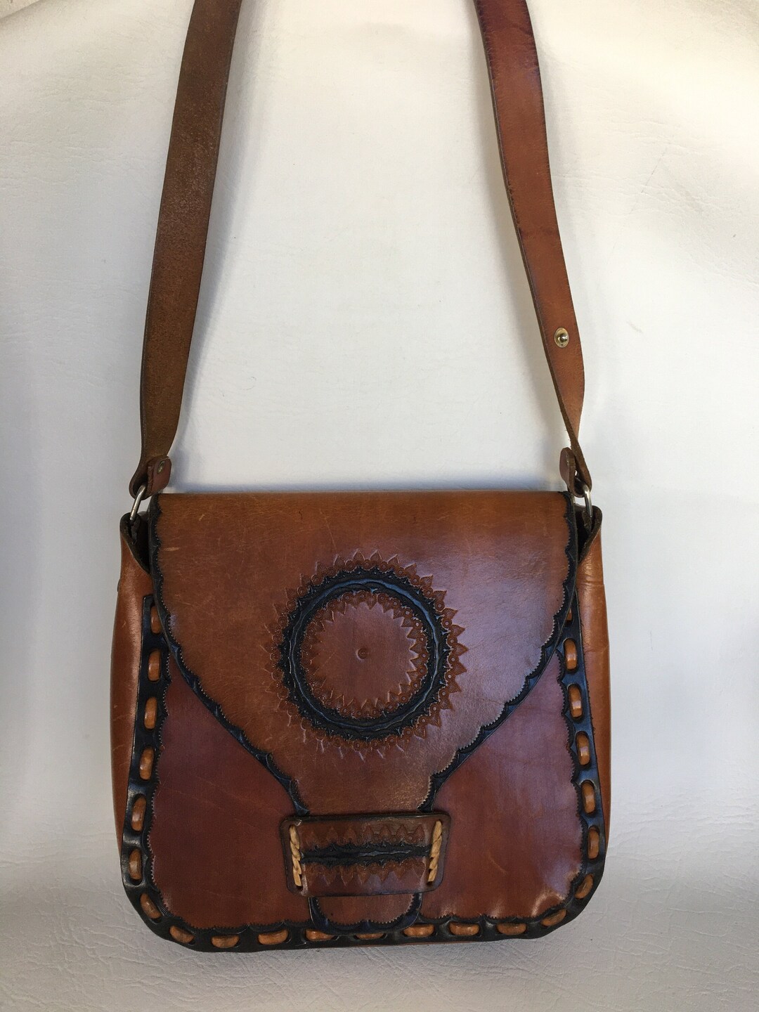 Vintage Spanish Leather Saddle Handbag With Adjustable Strap - Etsy