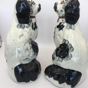 Antique Victorian Black & White Staffordshire Dogs, Spaniels, Wally ...