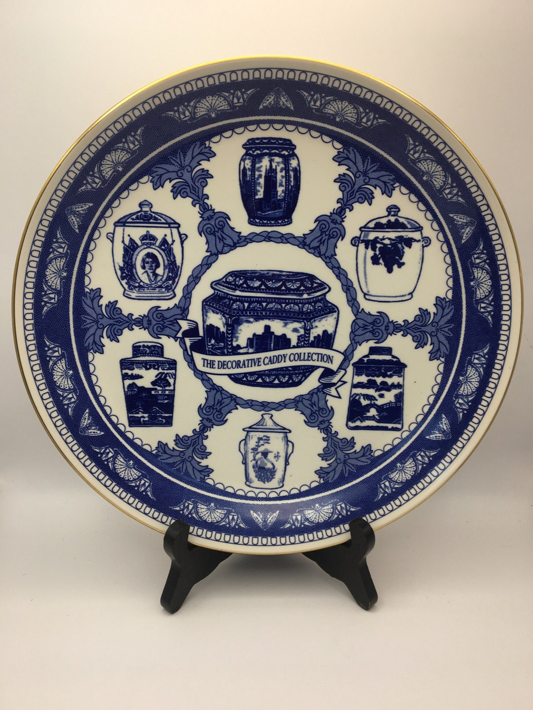 Vintage Blue & White Plate Masons Pottery, Ringtons Caddy Collection ...
