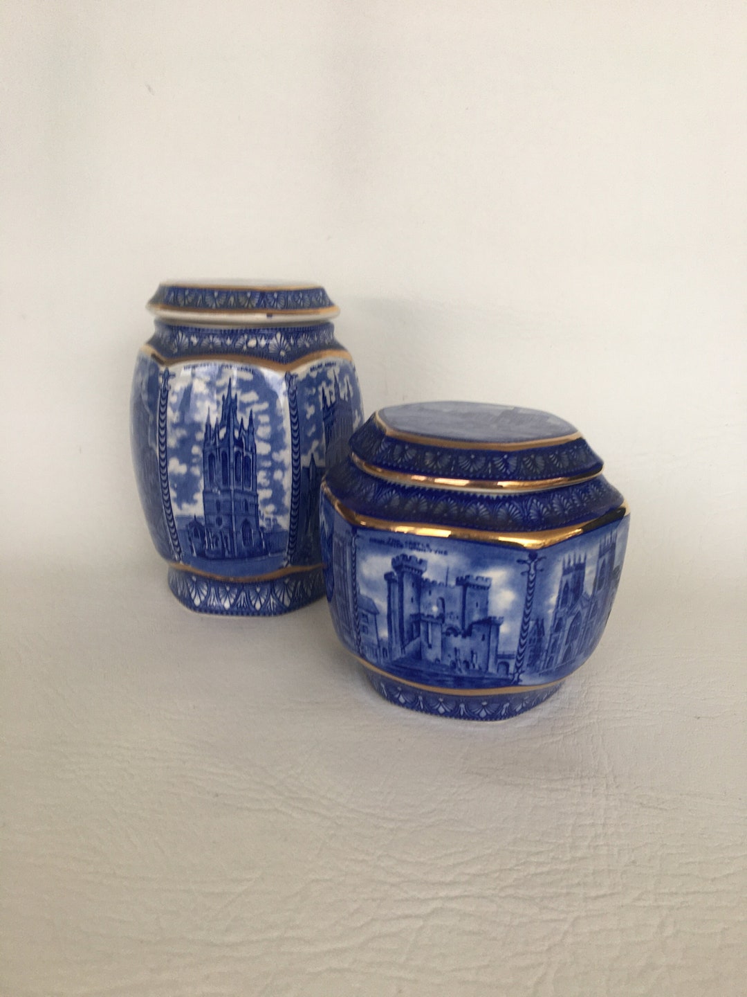 Vintage Ringtons Tea Caddies Blue & White Commemorative 80th ...