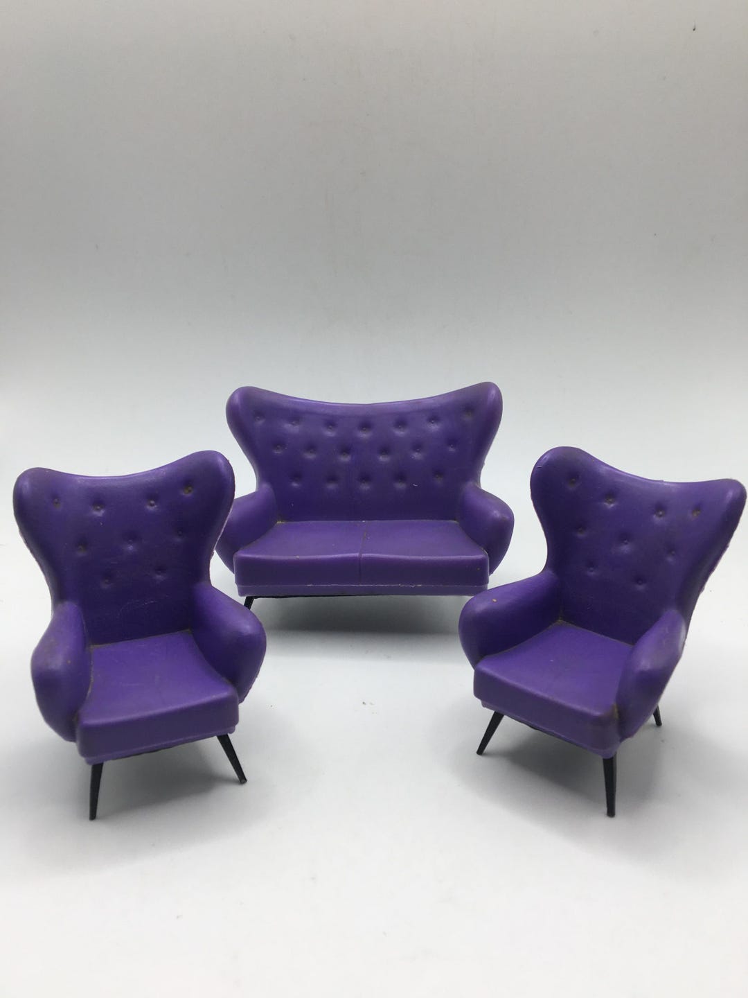Vintage Tri-ang Dolls House Purple Three Piece Suite: Wingback Sofa ...