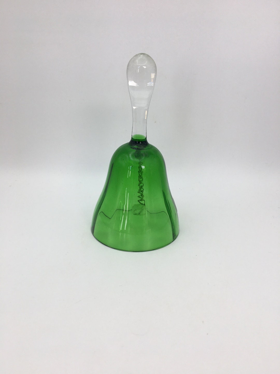 Vintage Green Glass Bell, Bohemia Glass Bell, Hand Bell, Christmas Bell ...