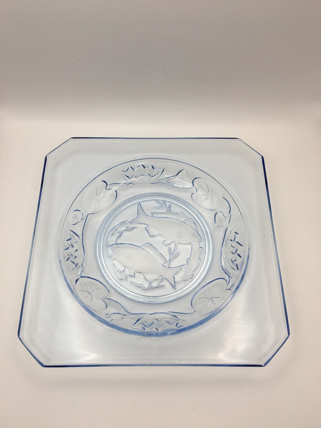 Art Deco Bagley Blue Glass Fish Plate, Vintage Blue Glass Serving Dish ...