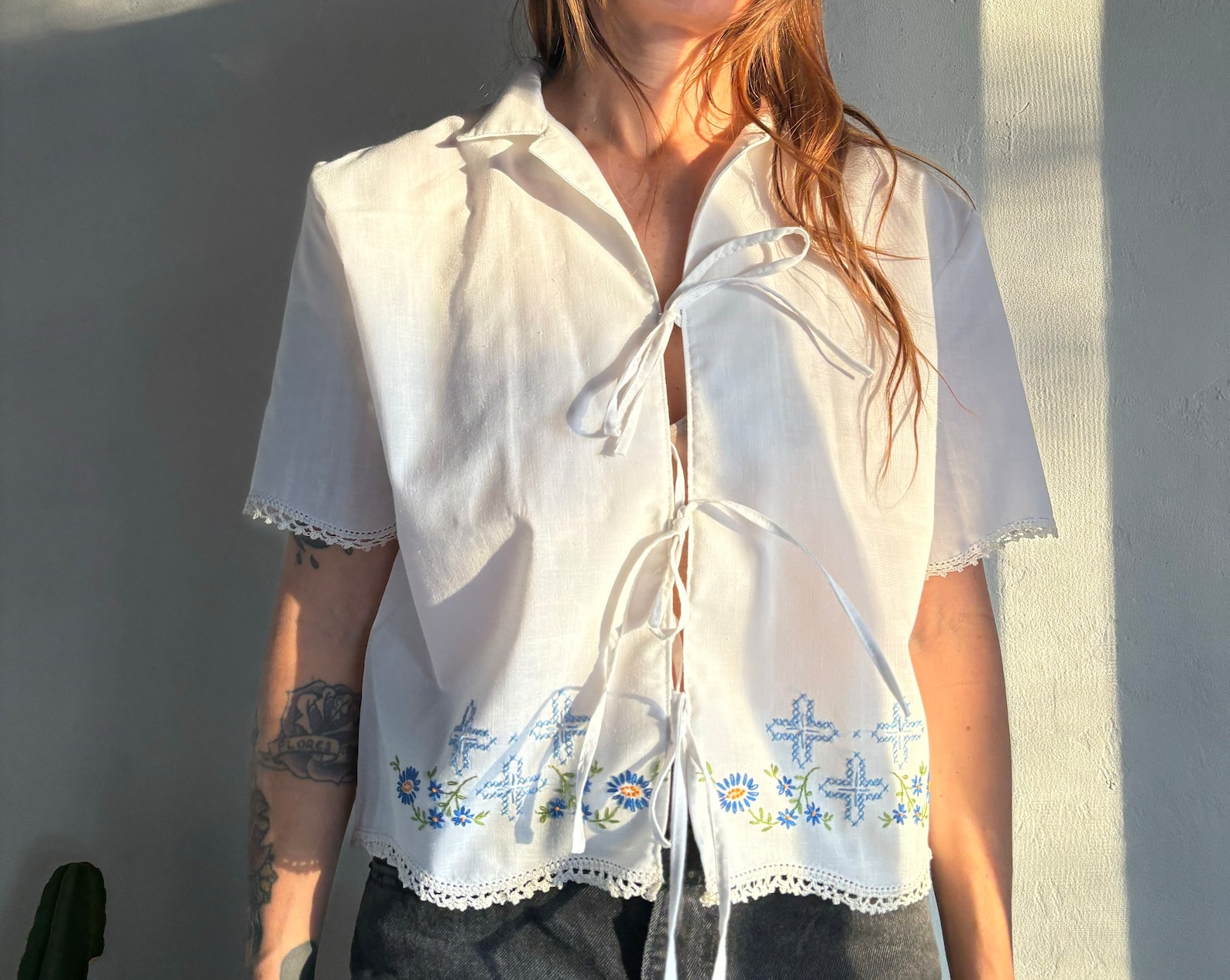 Vintage Embroidered Tie Collared Shirt - Etsy