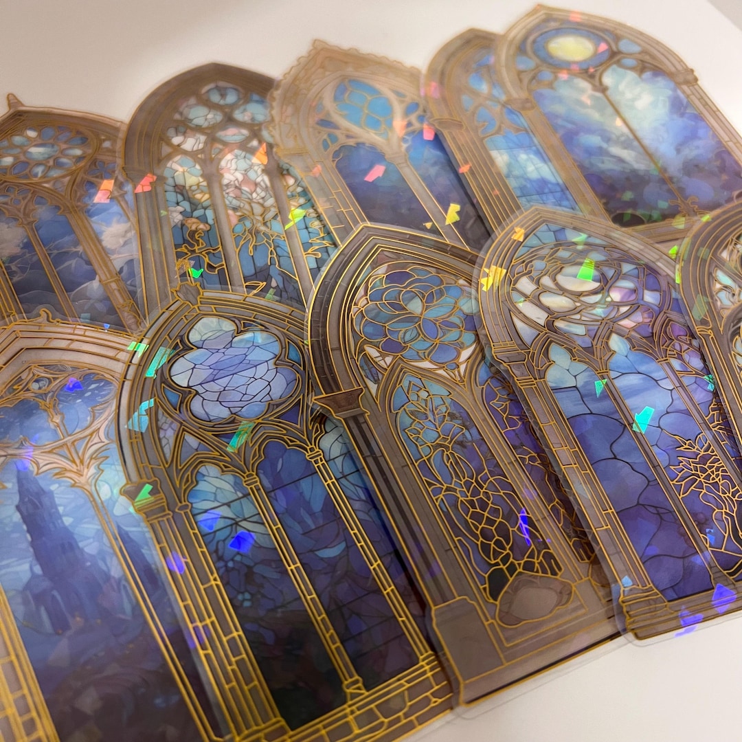 10 Blue Glass Church Window Stickers Set,beautiful Church Mosaic ...