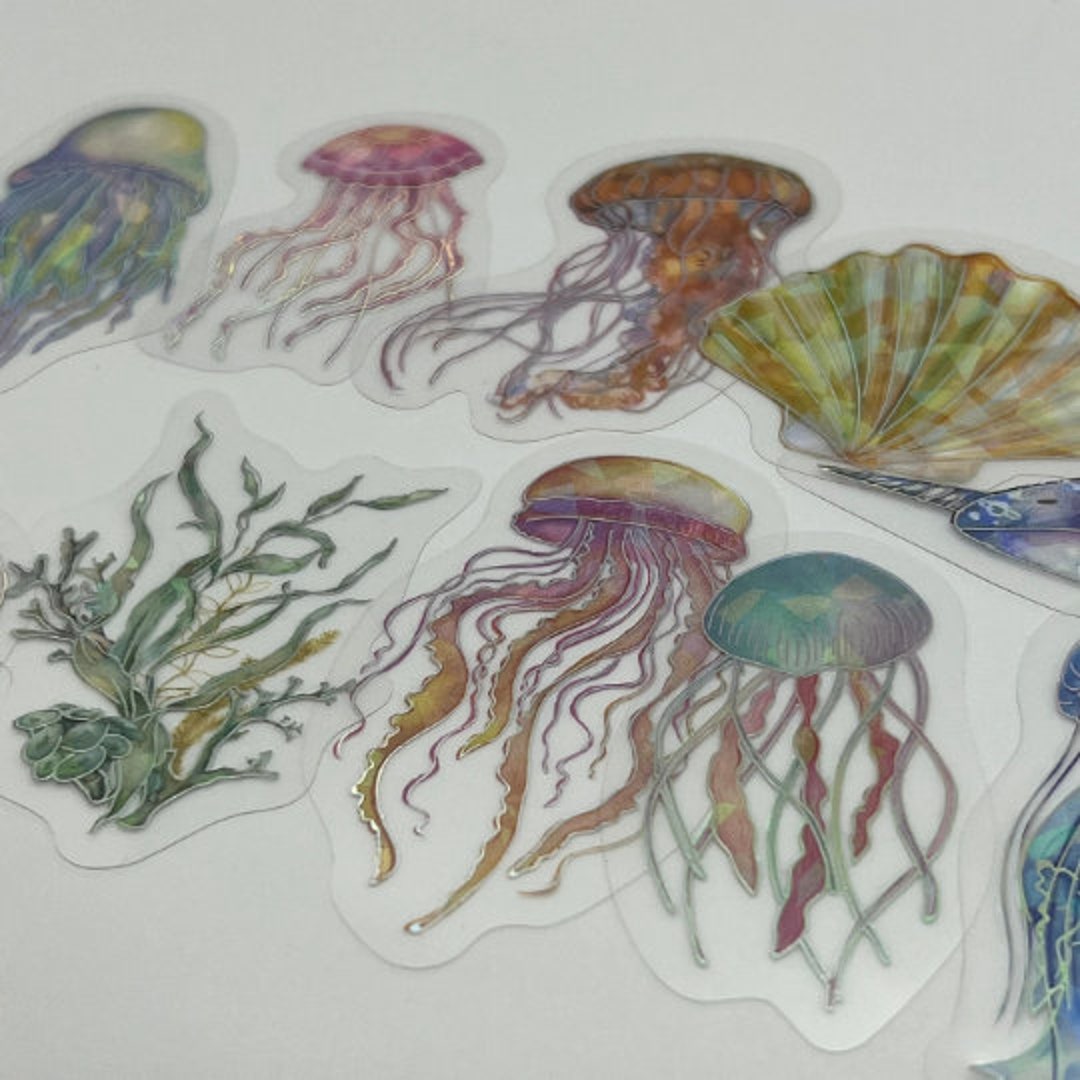 10/20 Transparent Shiny Sea Creature Sticker Pack, Holographic Mirrored ...