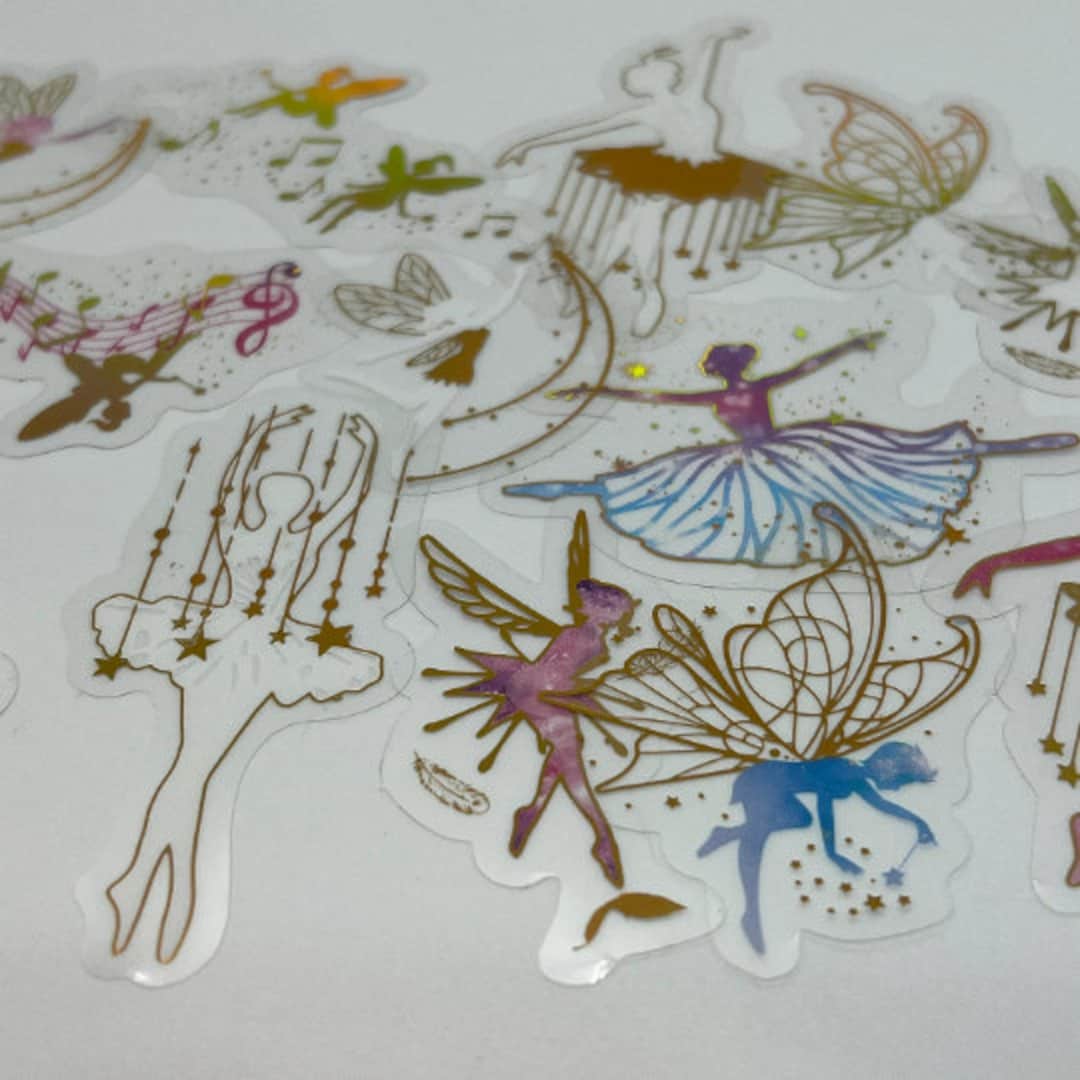 Transparent Ballet Stickers, Ballerina, Dancer Fairy, Gold Foil Dancing ...