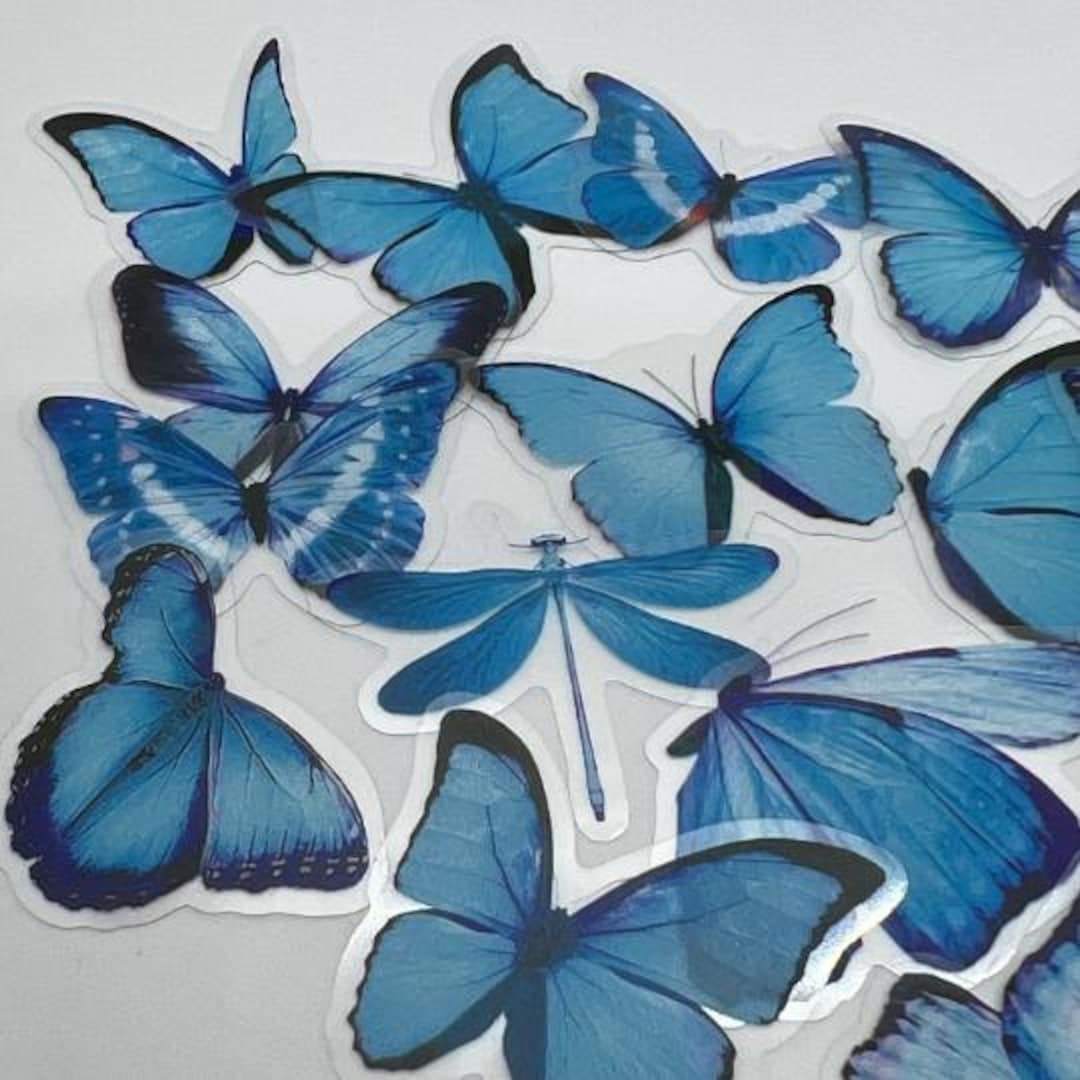 20/40 Transparent Light Blue Butterfly Stickers Pack, Crafts Party ...