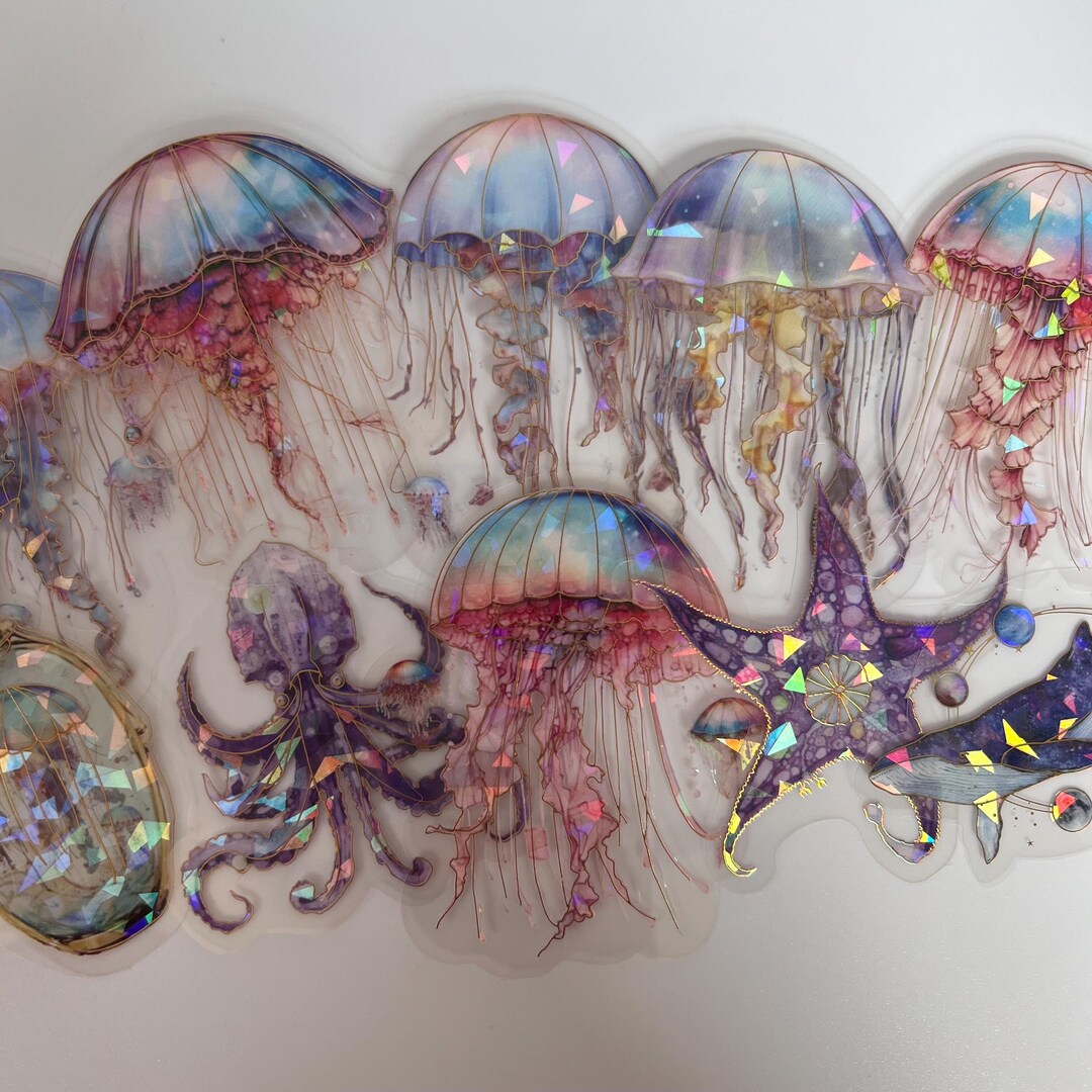 10/20 Transparent Shiny Sea Creature Sticker Pack, Holographic Mirrored ...
