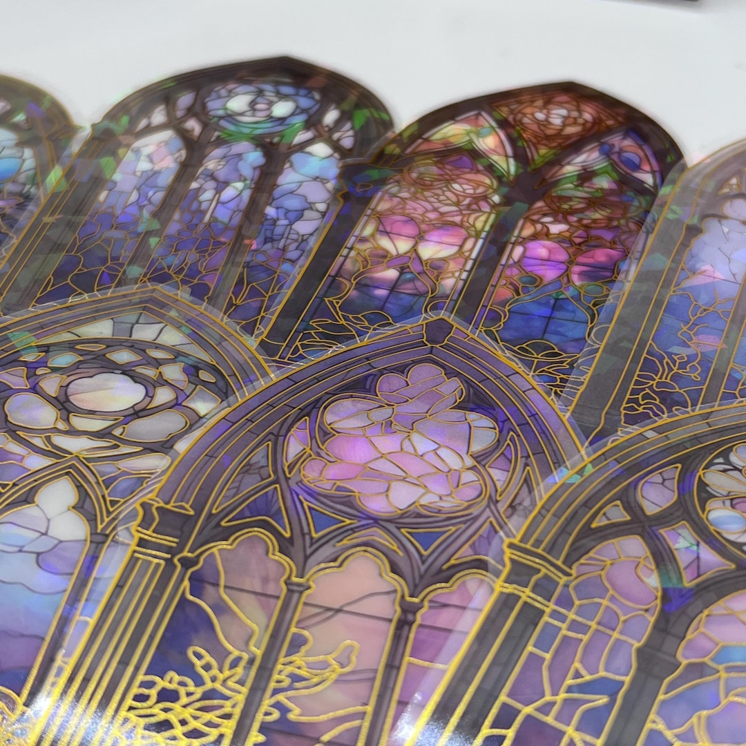 10 Purple Stained Glass Church Window Stickers Set, Church Mosaic ...