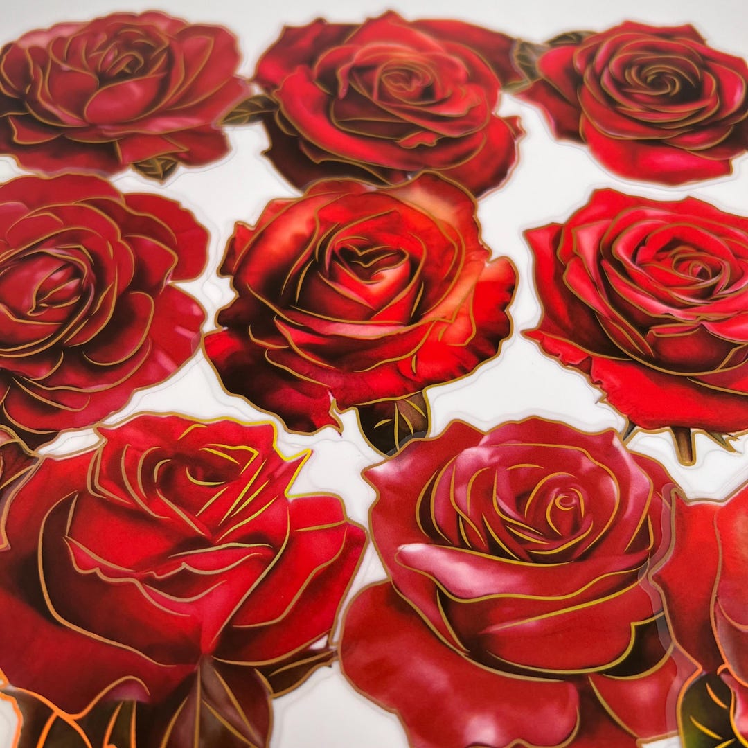 10 Red Rose Clear Sticker, Red Rose Sticker, Retro Floral Art Botanical ...
