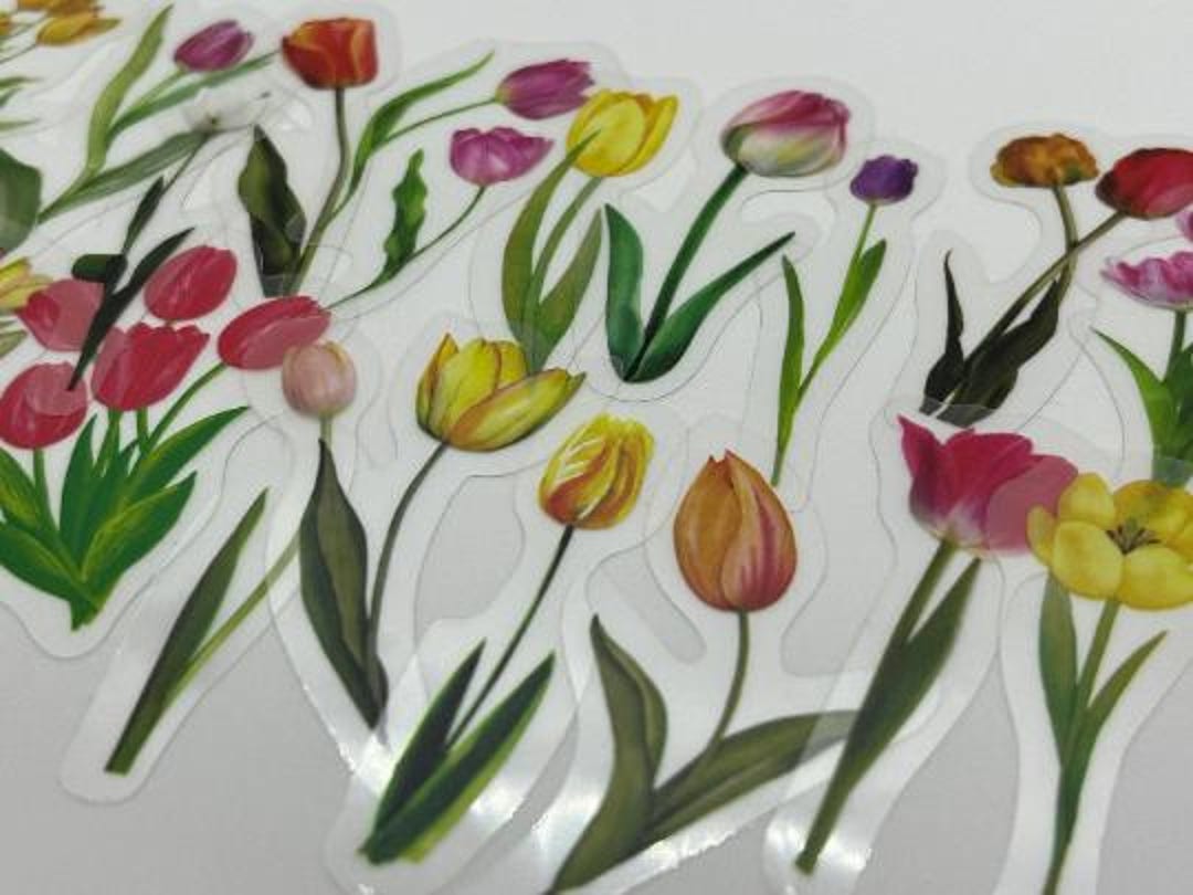 20/40 Vinyl Tulip Flower Sticker Pack, Waterproof Transparent Flower ...