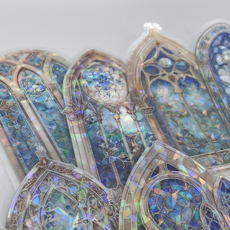 10 Blue Stained Glass Church Window Stickers Set,beautiful Church ...