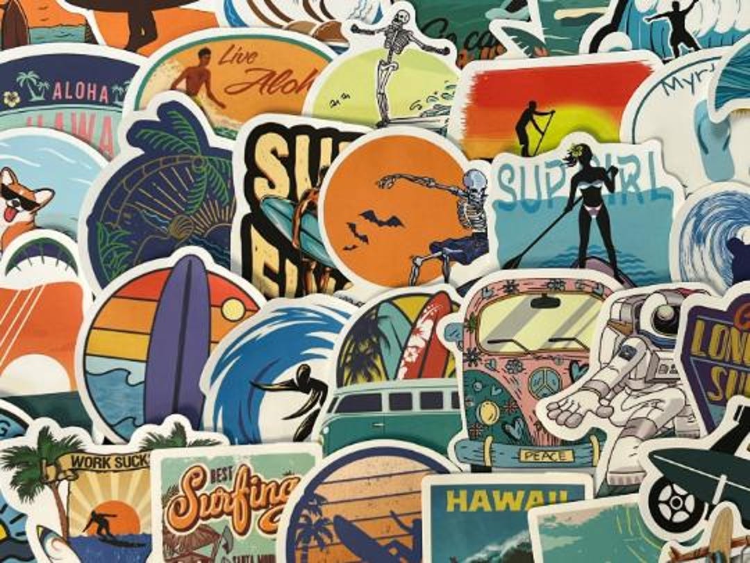 Vinyl Surf Stickers ,surfing Laptop Decal, Beach Holiday, Hawaii, Ocean ...