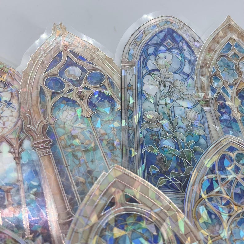 10 Blue Stained Glass Church Window Stickers Set,beautiful Church ...