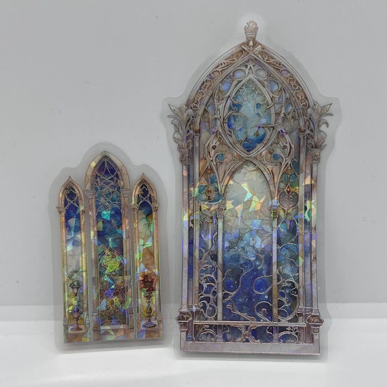 10 Blue Stained Glass Church Window Stickers Set,beautiful Church ...
