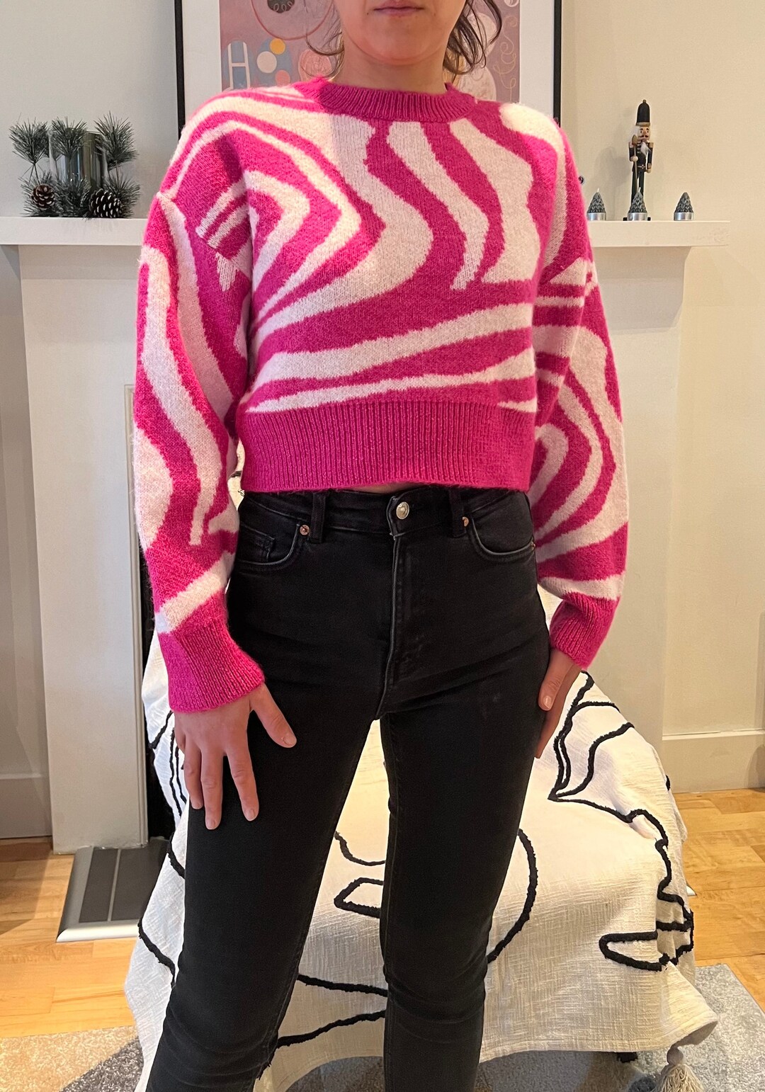 Women Zebra Print Crew Neck Jumper Animal Printed Soft Touch Cropped ...