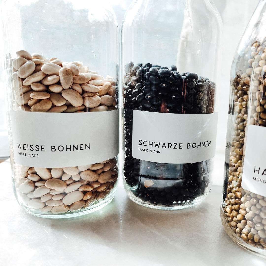 German Jar Labels • Oil and Water Resistant • Minimalistic Kitchen ...
