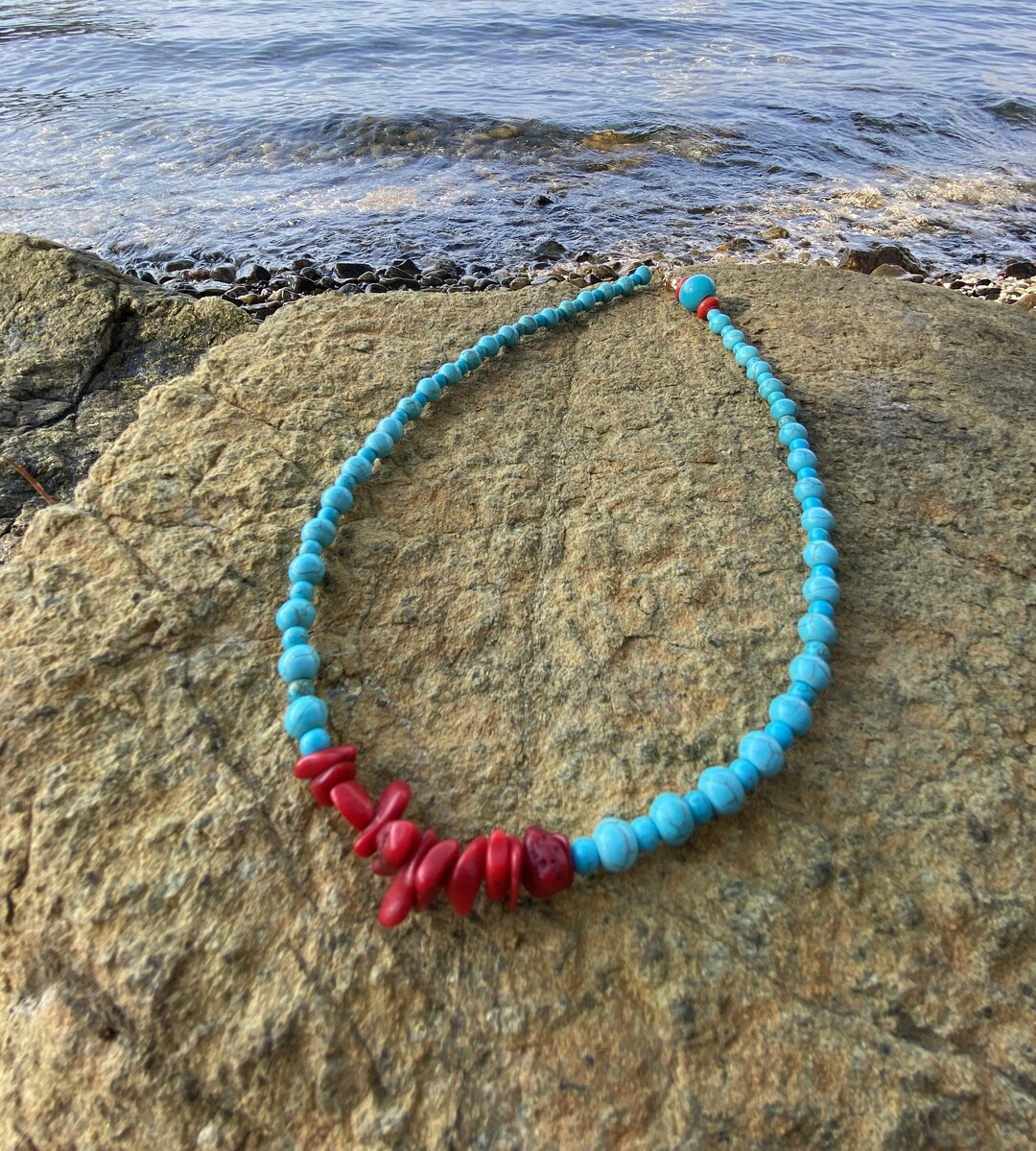 Turquoise and Coral Gemstone Necklace: Natural Stone Jewelry - Etsy
