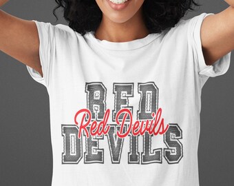 Red Devils Mascot Faux Embroidery Faux Sequins Ready to Press Transfer ...