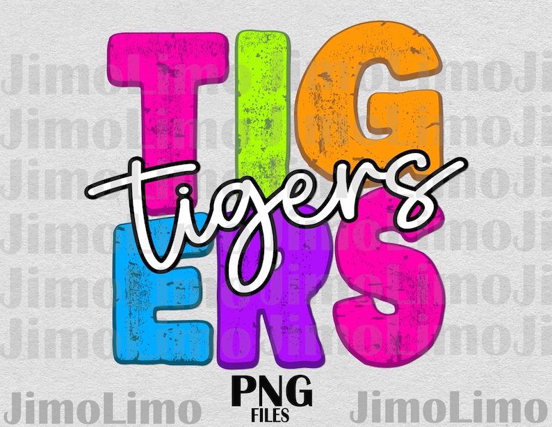 Tigers Png Colorful Distressed Retro Vintage Letters Files Digital ...