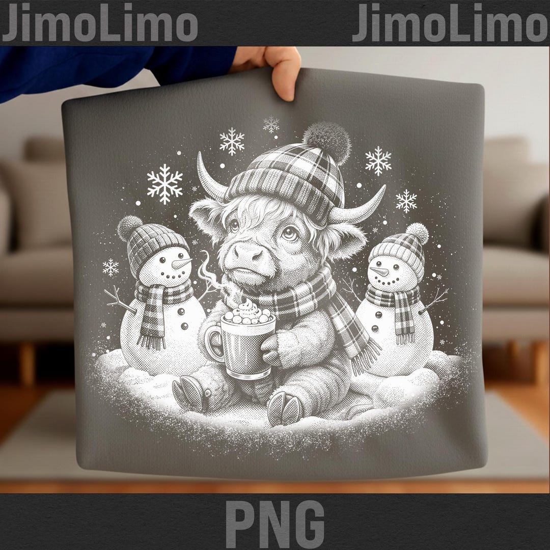 Vintage Highlang Cow Snowman Png Christmas Retro White Halftone Screen ...