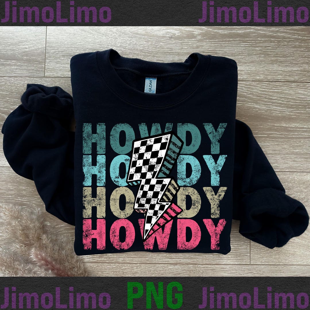 Bow Howdy PNG: Western Cowboy Lightning Bolt, Checkered Design (digital ...