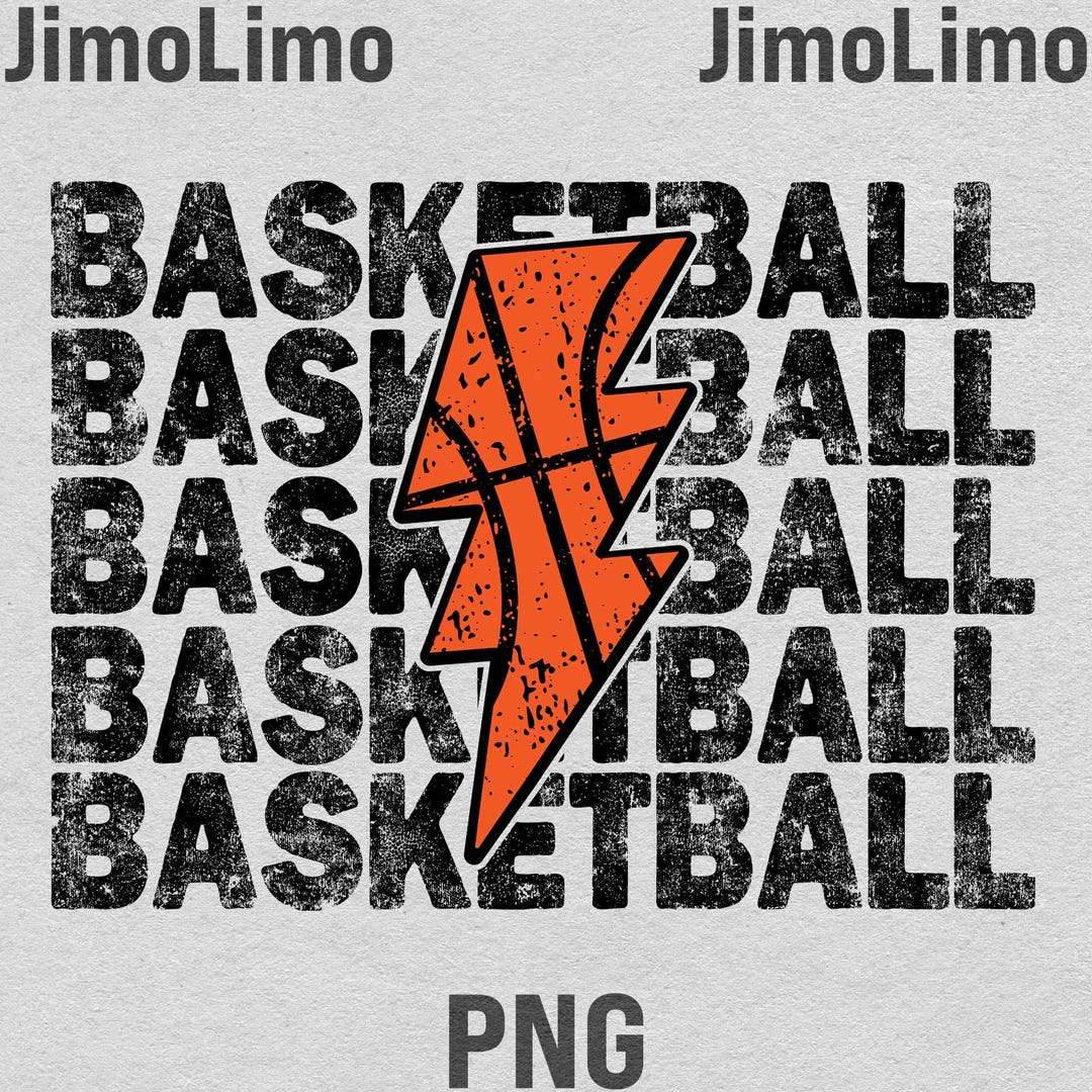 Retro Basketball Lightning Bolt PNG: Distressed Grunge Design Digital ...