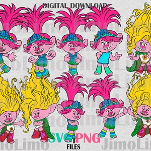 Trolls Cartoon Characters Bundle, SVG PNG Clipart (digital Download) - Etsy