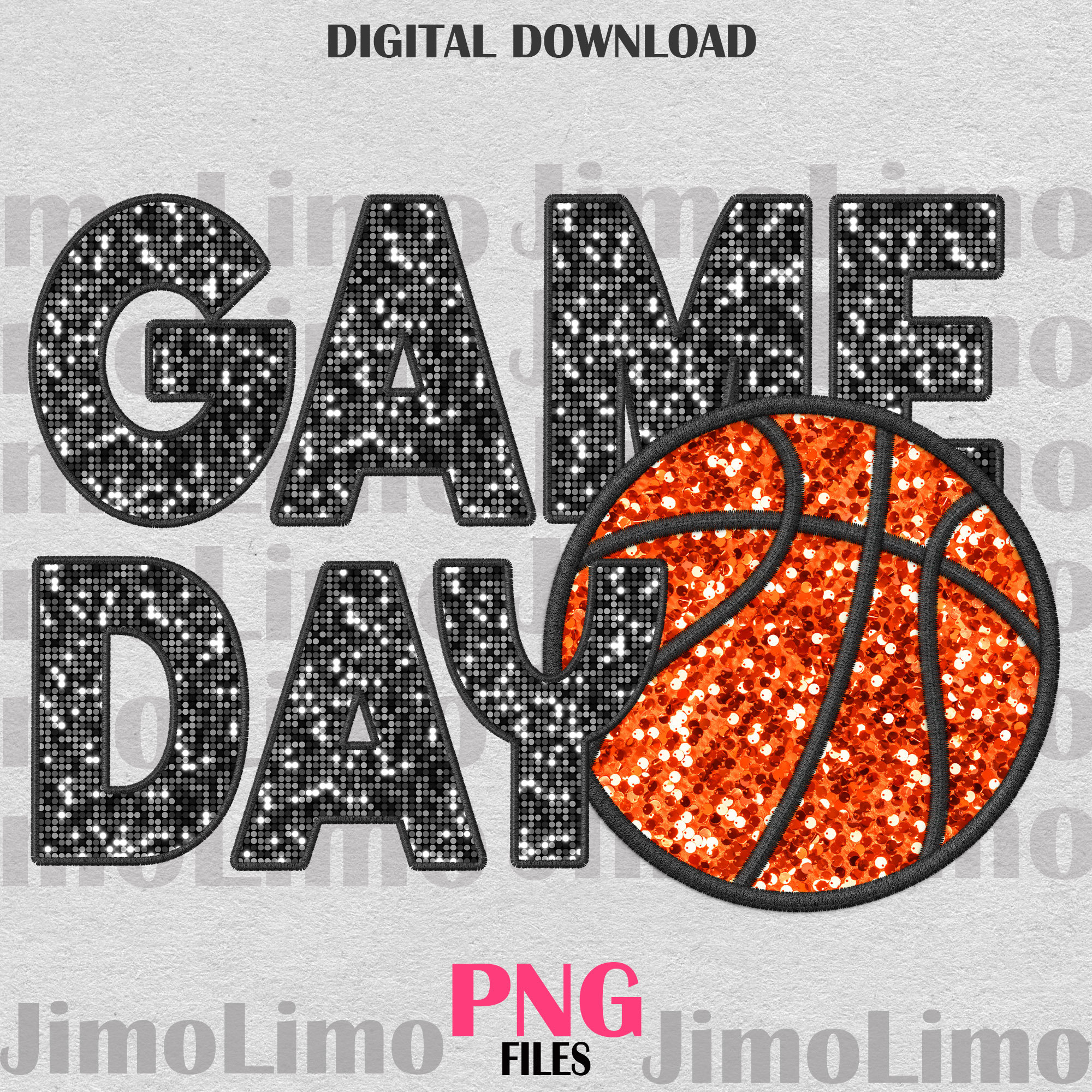 Game Day Basketball Png Faux Embroidery Faux Glitter Sequins PNG ...