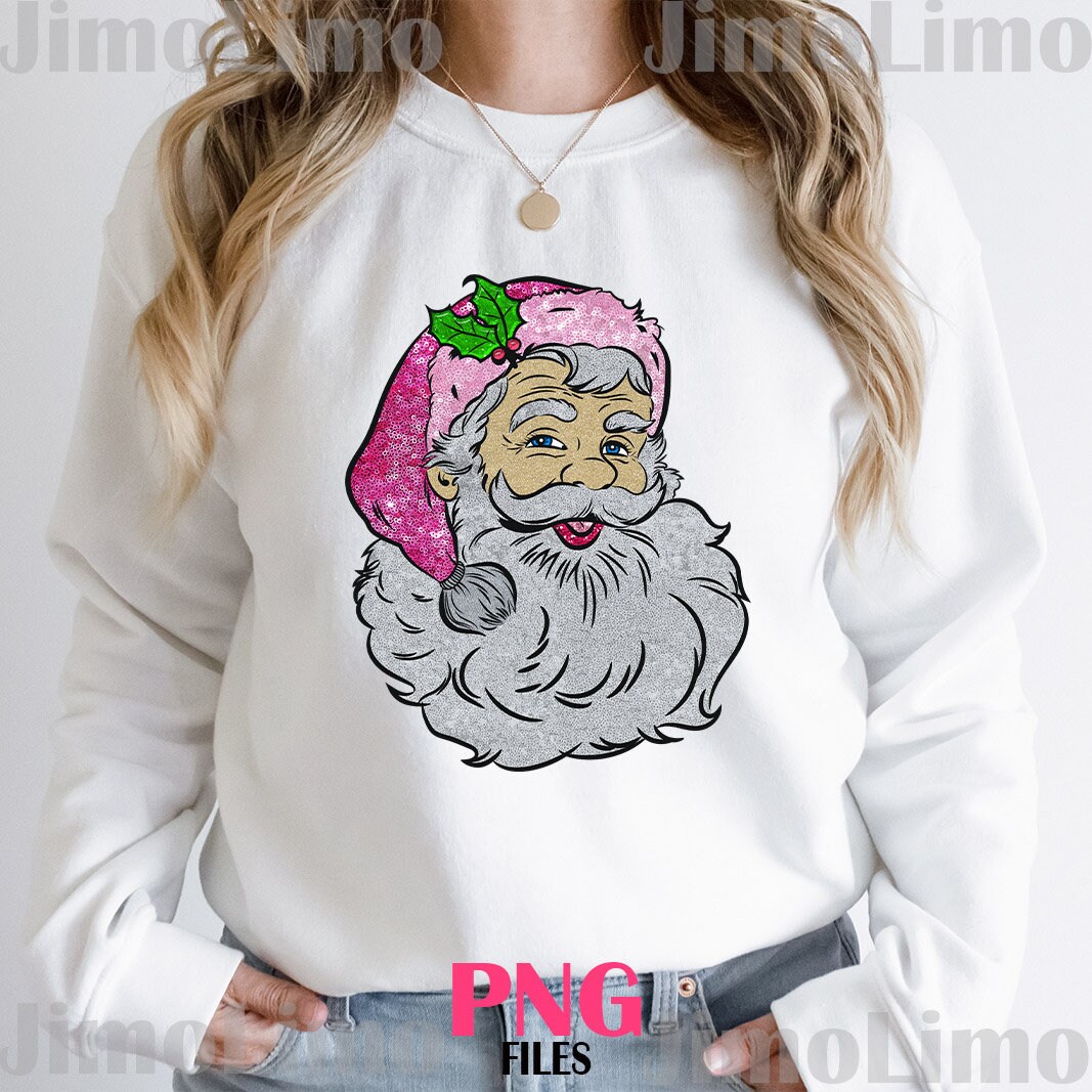 Glitter Santa Face Png Faux Sequin Merry Christmas Retro - Etsy