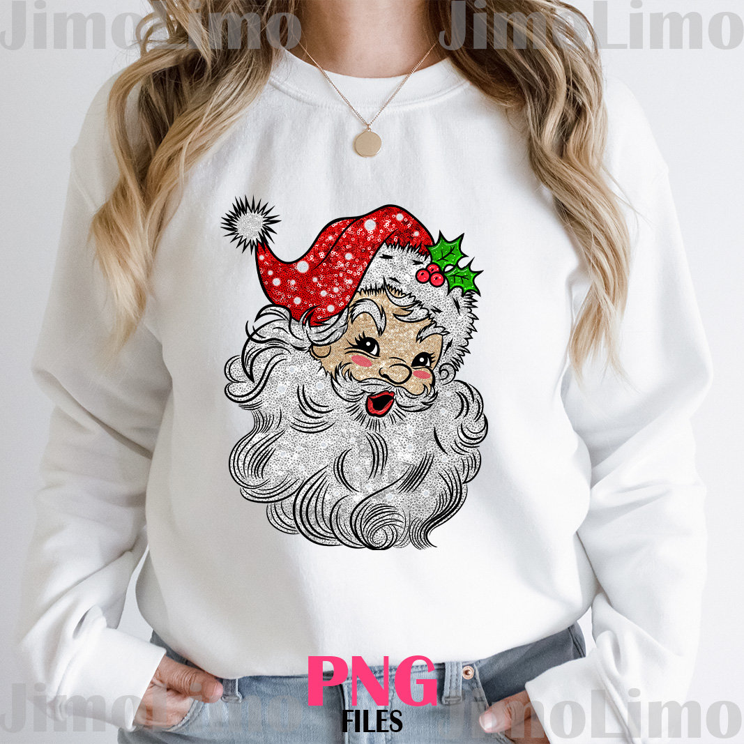 Glitter Santa Face Png Faux Sequin Merry Christmas Retro - Etsy