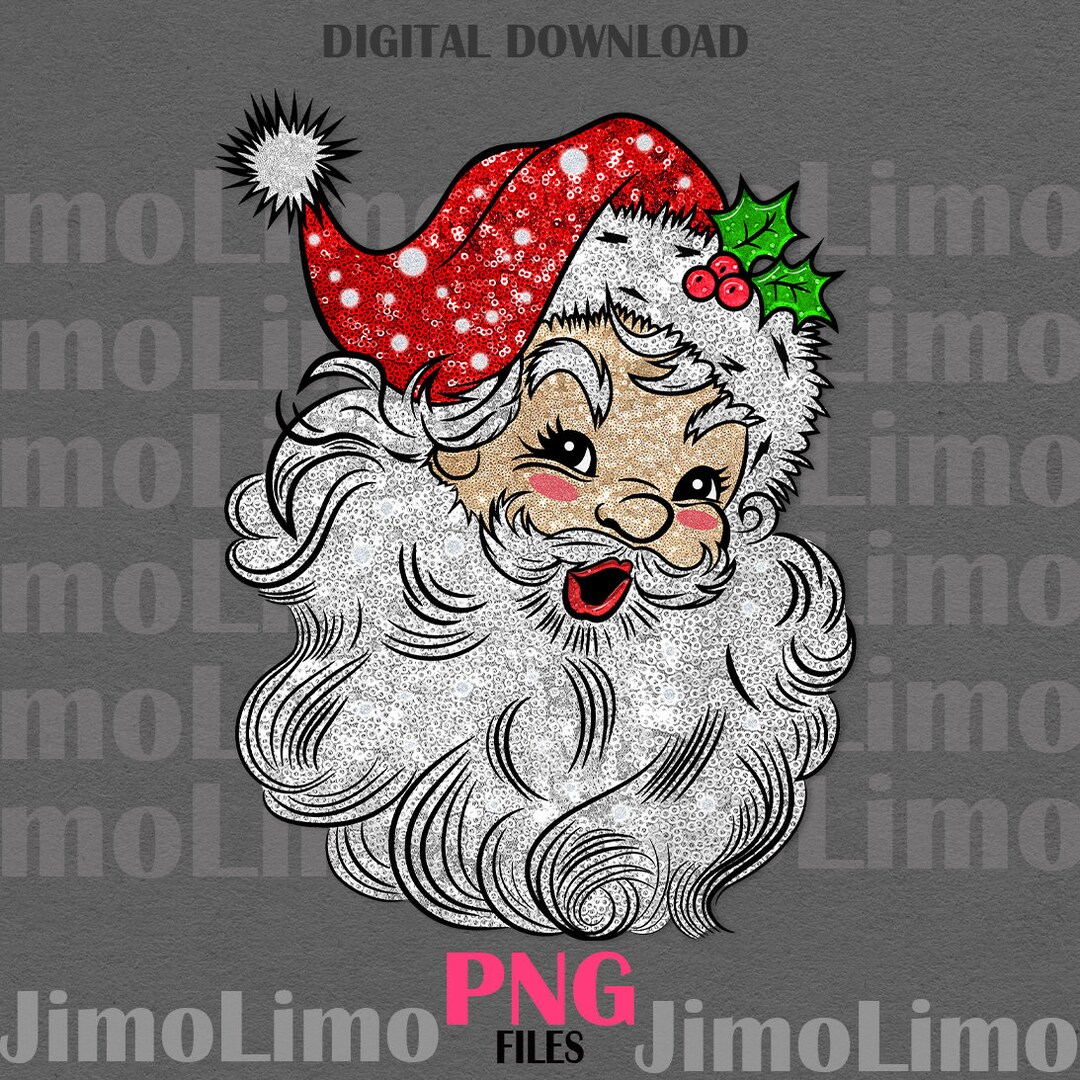 Glitter Santa Face Png Faux Sequin Merry Christmas Retro Vintage Png ...