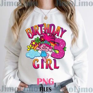 Trolls Birthday Png 3rd Birthday Png Design Files Digital Sublimation Print Shirt Cups Custom ...