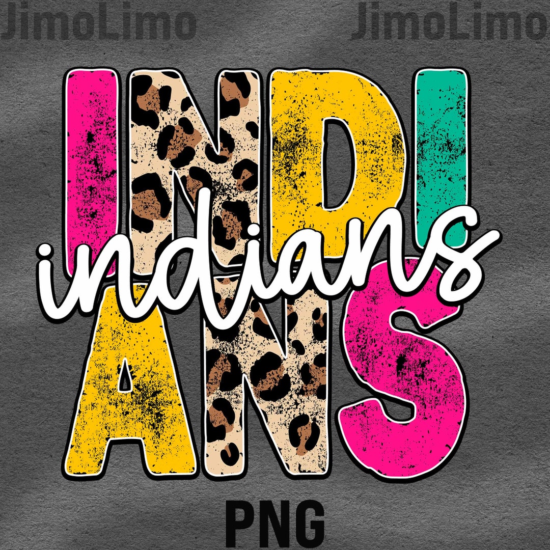Indians Png Distressed Leopard Cheetah Pattern Retro Vintage Letters ...
