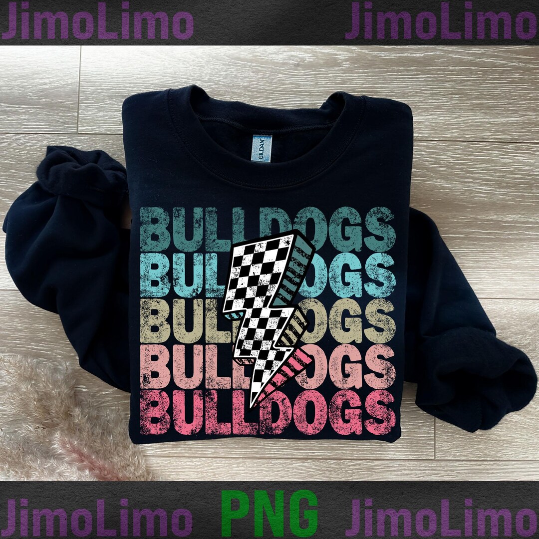 Bulldogs Lightning Bolt PNG: Retro Distressed Checkered Design (digital ...