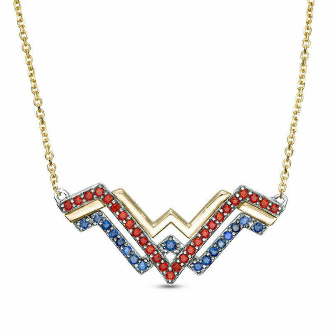 Wonder Woman 80th Anniversary Garnet Blue Sapphire Symbol Wedding Necklace in 925 Sterling Silver Gift for Her Wonder Women Necklace Etsy