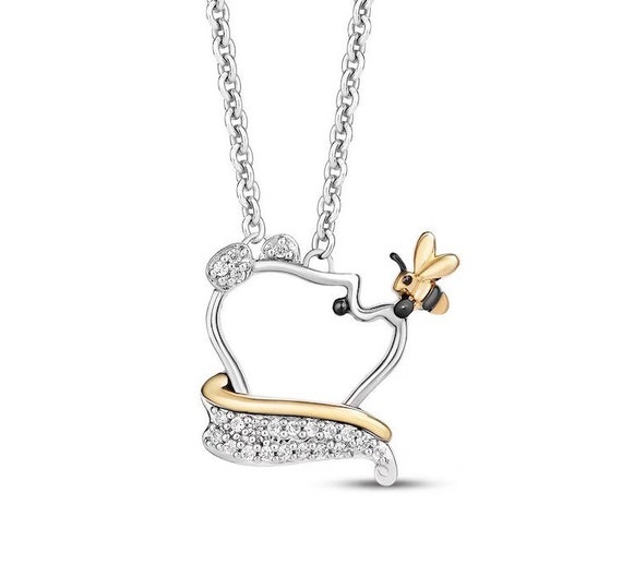 Disney Treasures Winnie the Pooh Honey Bee Necklace 925 Sterling Silver With 1 20 Cttw Diamonds Anniversary Birthday Valentine Gift for Her Etsy
