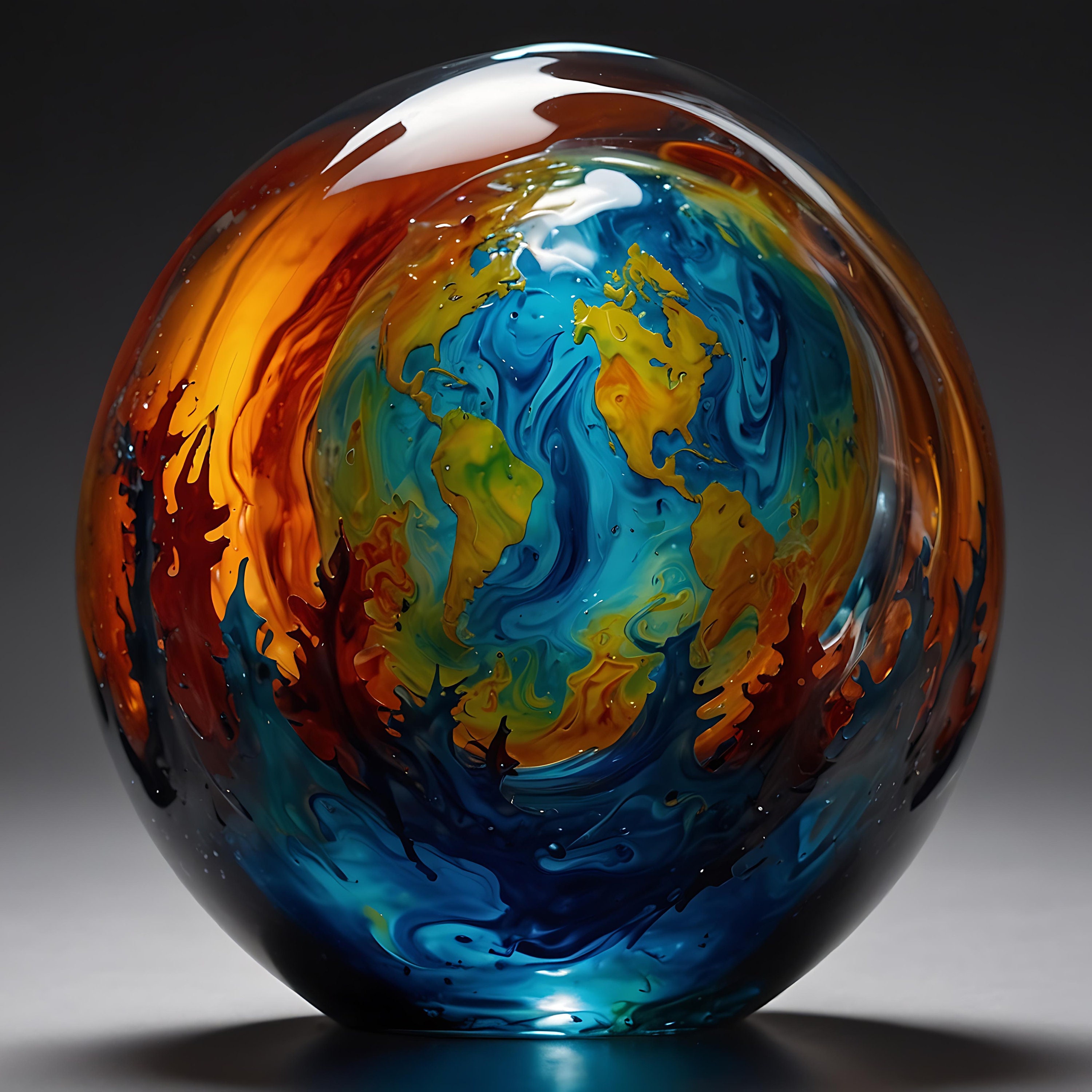 Vibrant Hand-blown Glass Orb Showcasing Swirling Patterns of Vivid ...