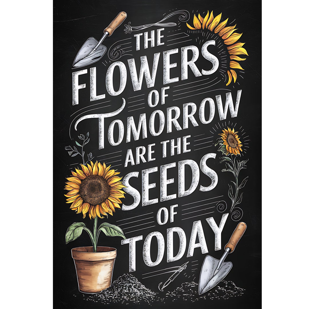 Inspirational Garden Quote With Flowers and Tools on Black Background ...