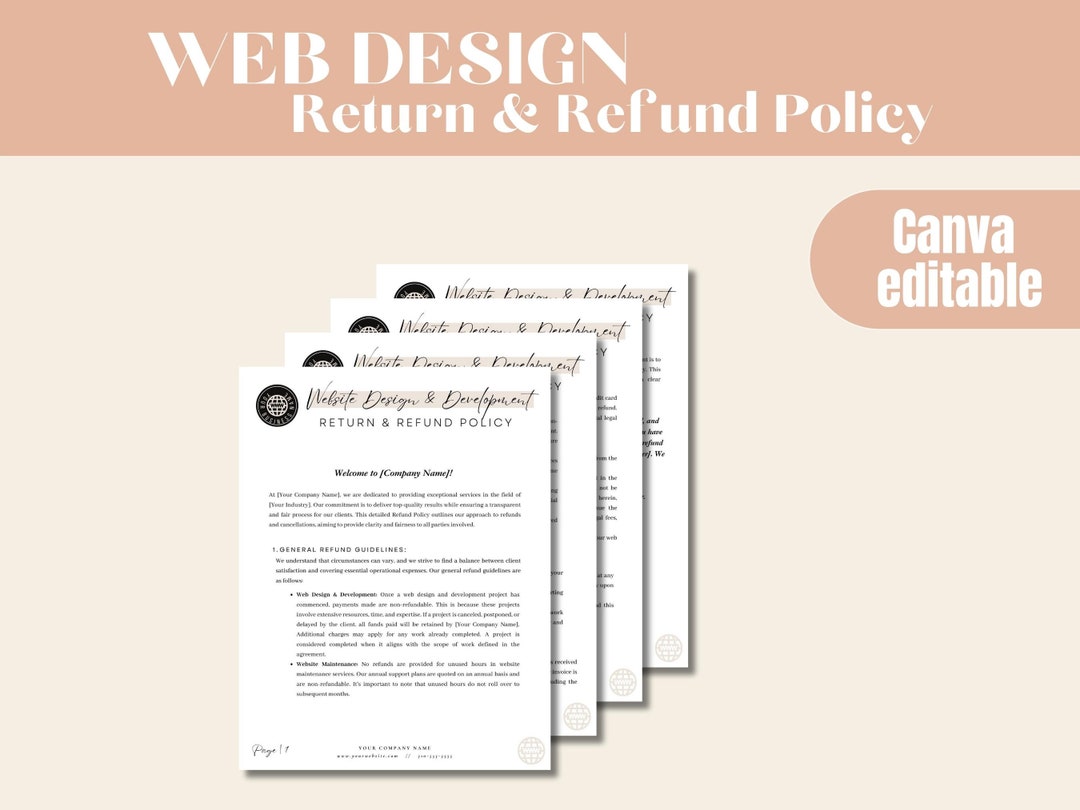 Web Design Return and Refund Policy Template – Editable Contract (canva ...