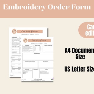 Embroidery Order Form, Small Business Order Form, Embroidery, Canva ...