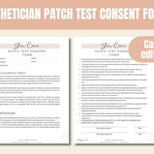Esthetician Patch Test Consent Form - Skincare Clinic Template (canva ...