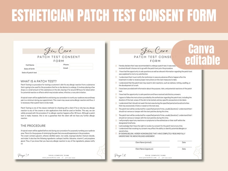 Esthetician Patch Test Consent Form - Skincare Clinic Template (canva ...