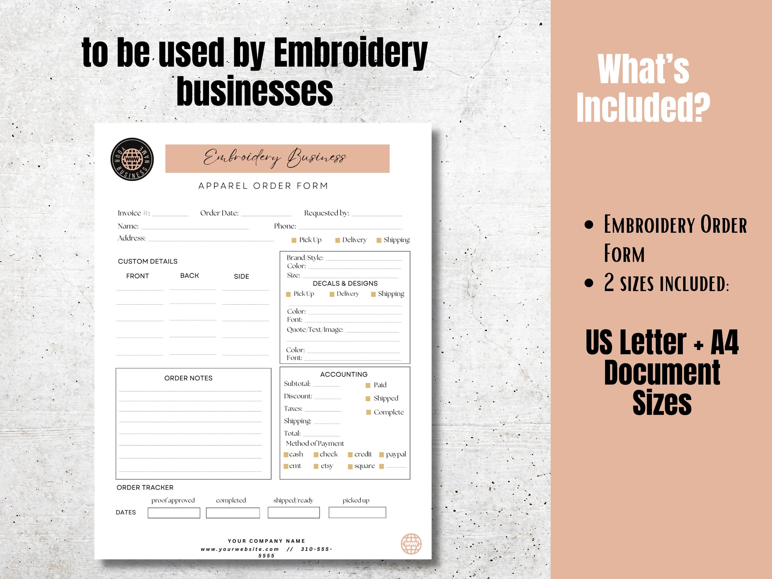 Embroidery Business Apparel Order Form, Small Business Order Form ...