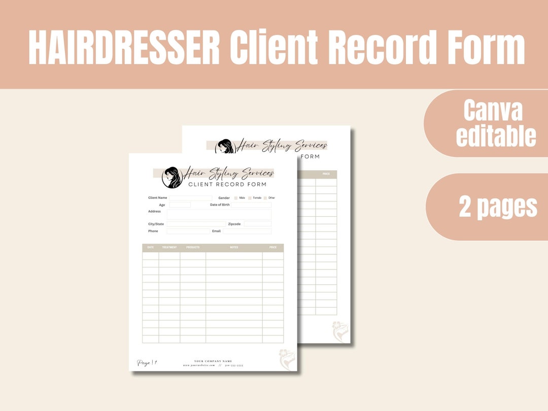 Hairdresser Client Record Form – Salon Consent Template (canva Editable ...
