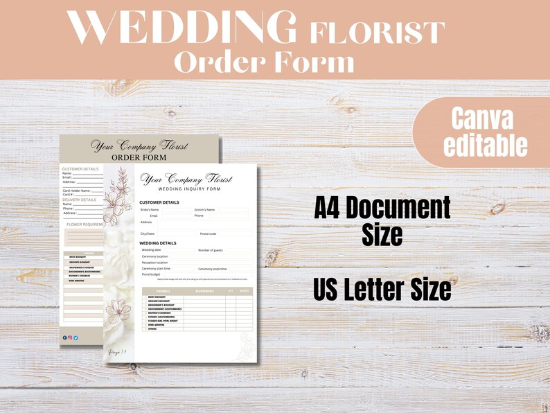 Florist Wedding Order Form - Wedding Order Form, Florist Client Form ...